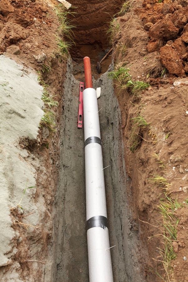 Installation of Water Main, Sanitary Sewer Stock Photo - Image of earth ...