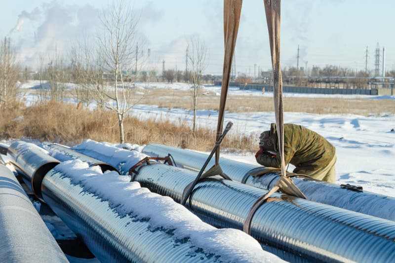 Installation and Welding Works on Main Gas Pipeline Route in Winter ...