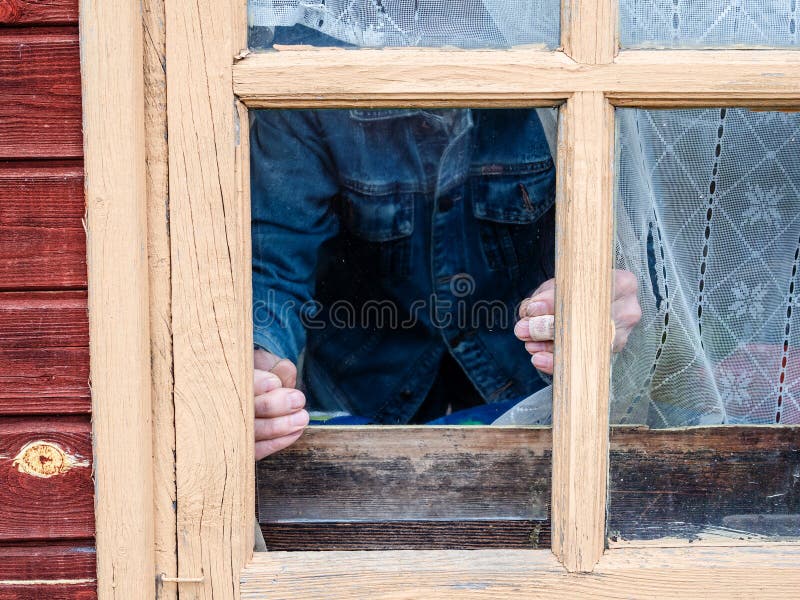 Installation of Window Pane in Rural House Stock Image - Image of home ...
