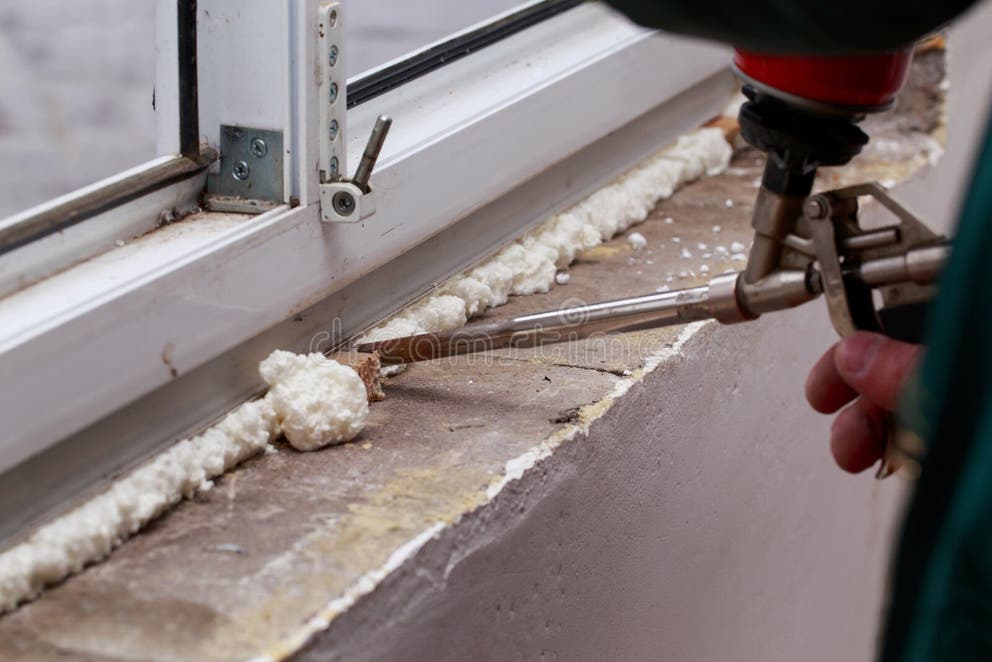 Installation of windows stock photo. Image of polyurethane - 113249104