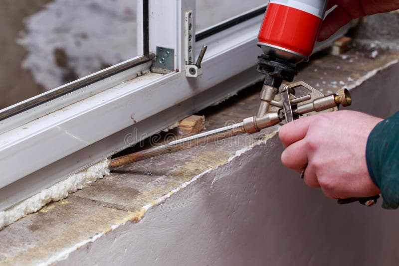Installation of windows stock photo. Image of polyurethane - 114323918