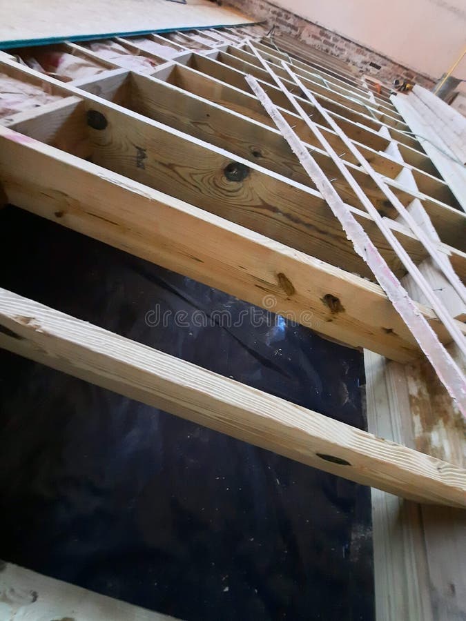 Installation of Wooden Beams at Construction Stock Image - Image of ...