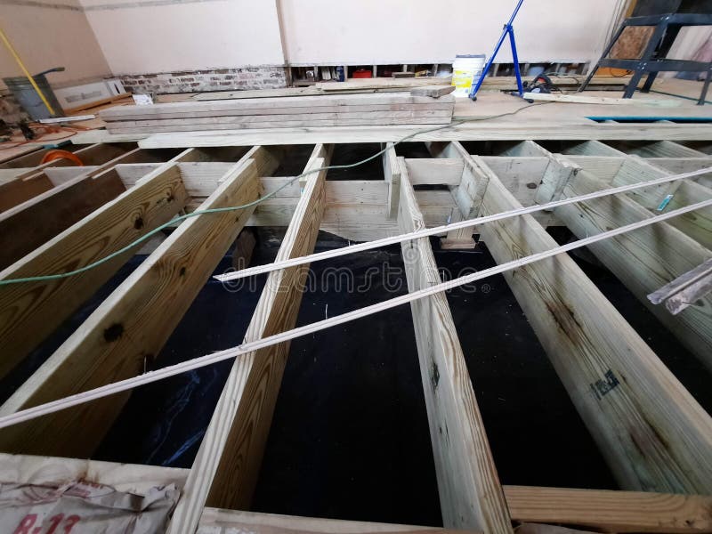 Installation of Wooden Beams at Construction Stock Image - Image of ...