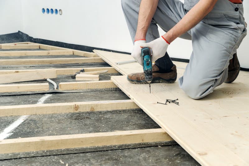 Installation of the Wooden Floor. Stock Image - Image of wood, flooring ...