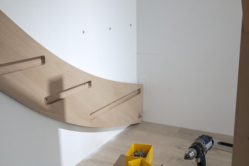 A Installation of a Wooden Staircase in the House Stock Image - Image ...