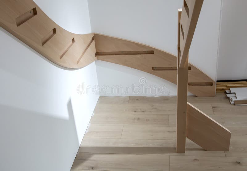 A Installation of a Wooden Staircase in the House Stock Photo - Image ...