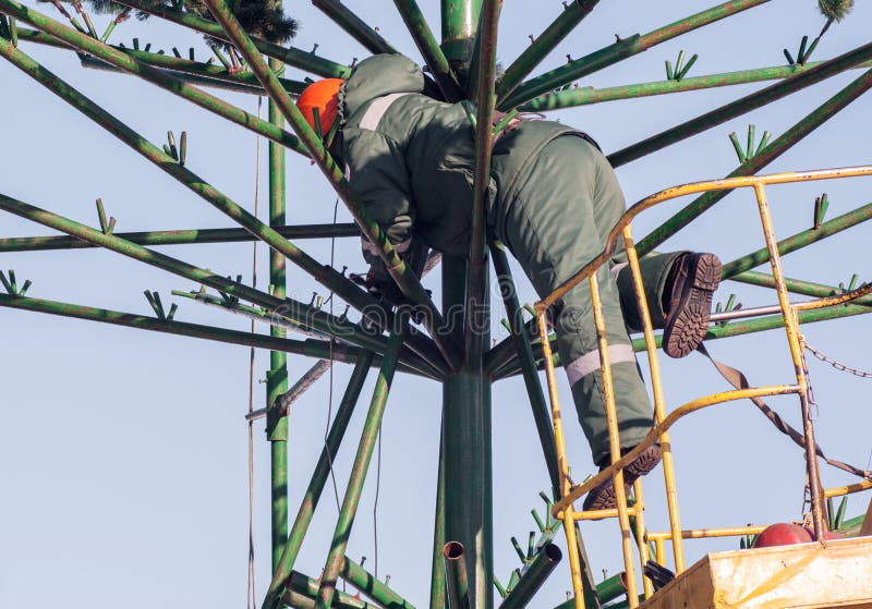 Installation Work on a Metal Structure at Height Stock Photo - Image of ...