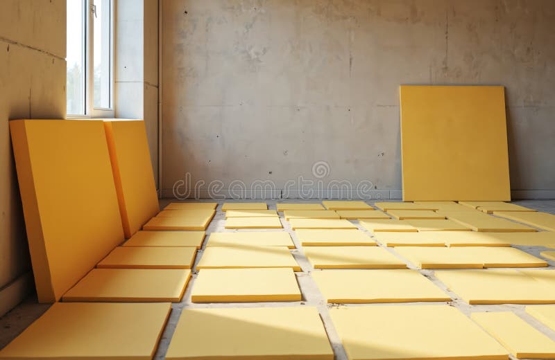 Installation of Yellow Expanded Polystyrene Foam Panels for Floor ...