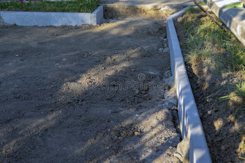 Installed Curb and Paving Slabs. Selective Focus Stock Image - Image of ...