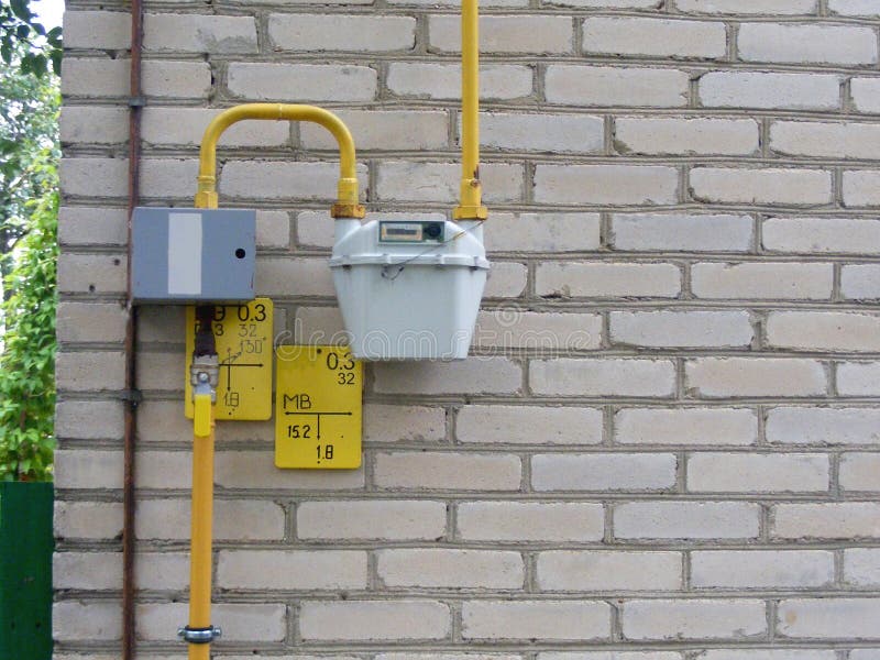 Installed Gas Meter with Pipes, System Stock Image - Image of line ...