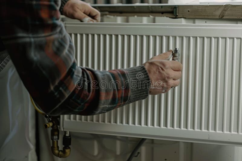An Installer Connects Pipes To a New Radiator during a Home Heating ...