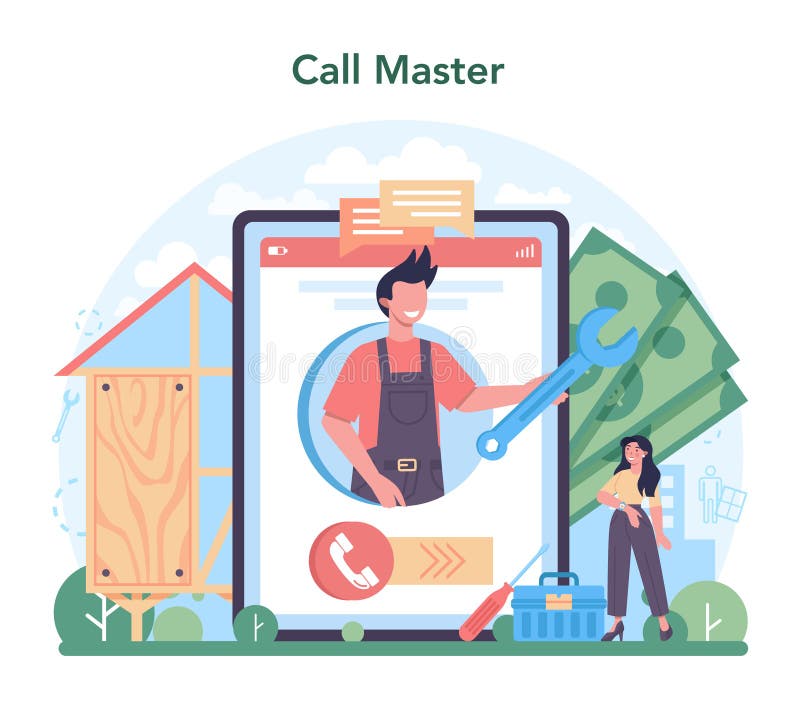 Installer Online Service or Platform. Worker in Uniform Installing ...