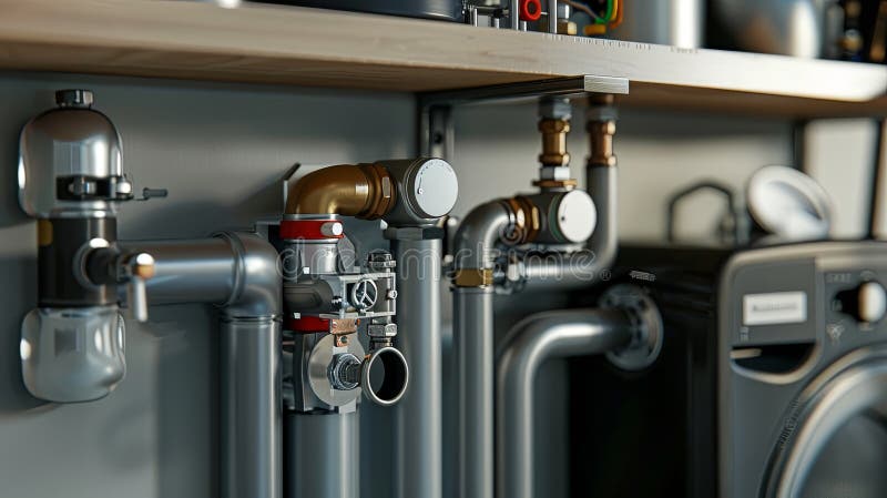 An Installer Works on a Home Heating System Installation, with ...