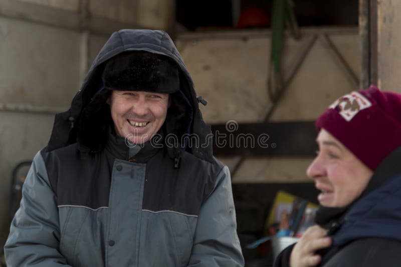 Two Workers at the Installation of the Ice Camp Stock Image - Image of ...