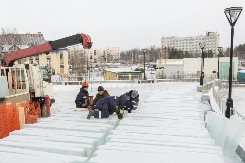 Installers Unloading Ice Blocks for an Ice Town Stock Image - Image of ...