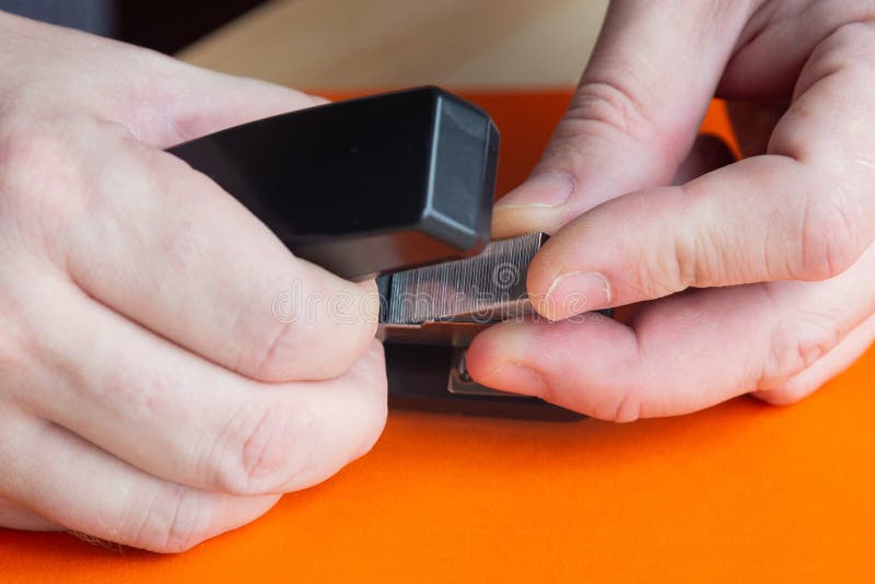 Installing Clamp Staples in a Stationery Stapler Stock Photo - Image of ...