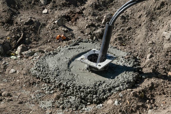Installing Concrete Base with Pipe at Construction Stock Image - Image ...