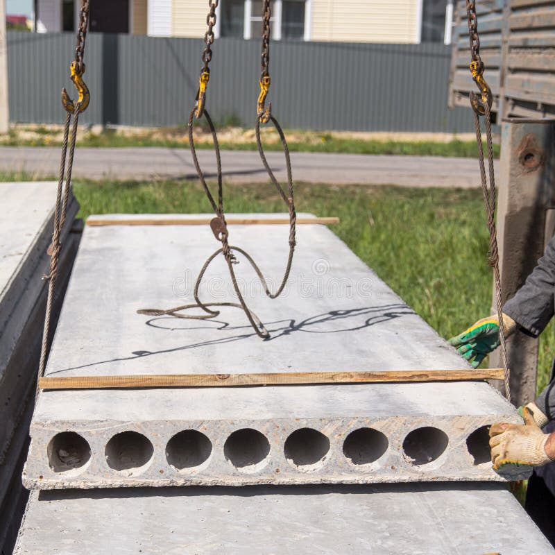 Installing Concrete Slabs at a Construction Site at Home Stock Image ...
