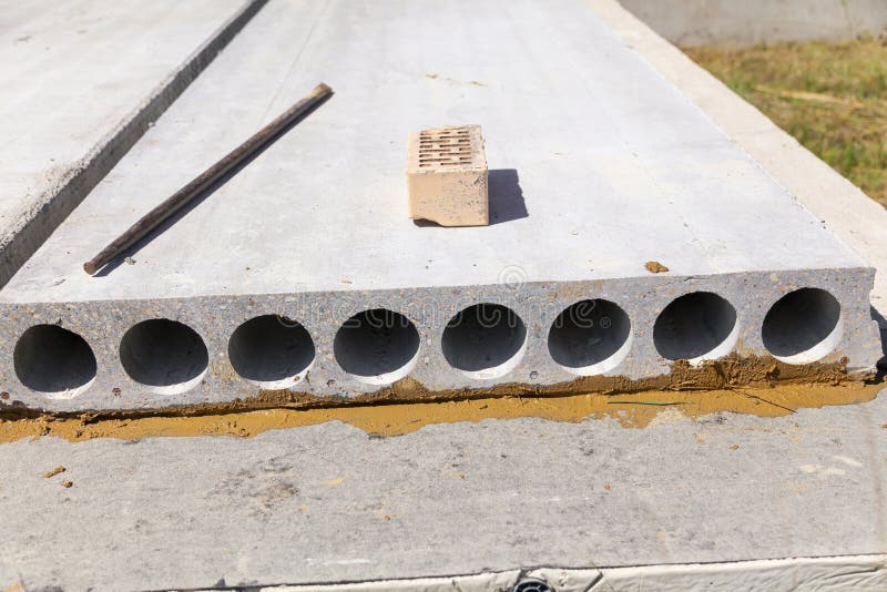 Installing Concrete Slabs at a Construction Site at Home Stock Image ...