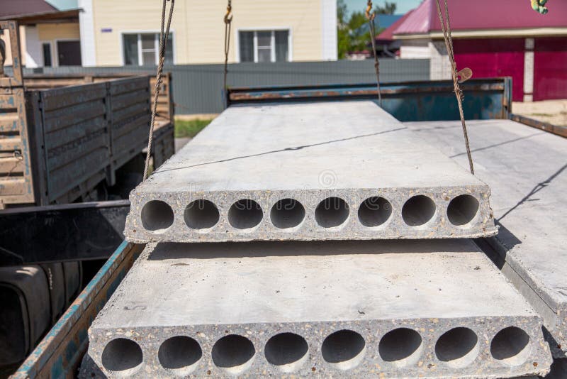 Installing Concrete Slabs at a Construction Site at Home Stock Image ...