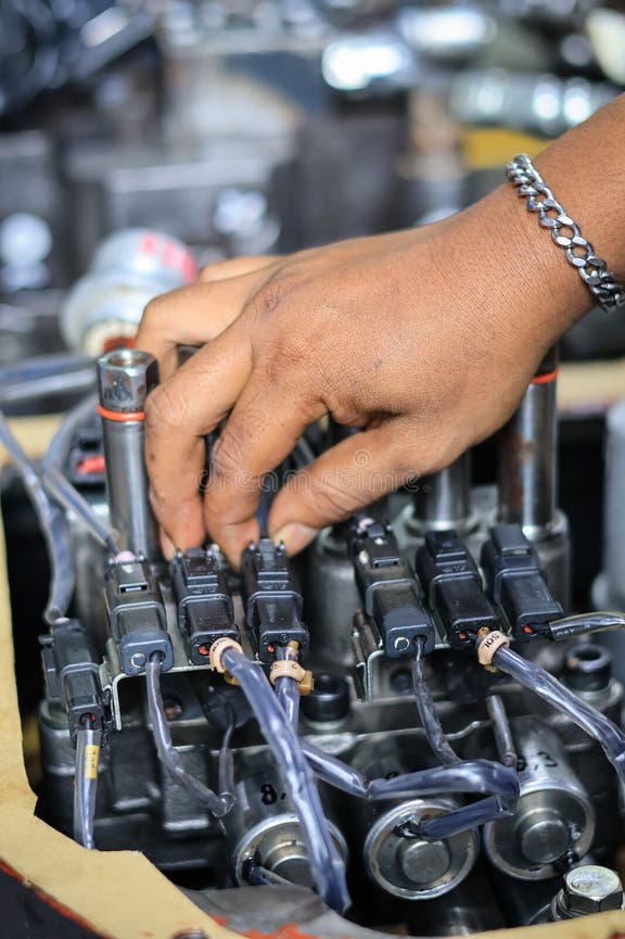 Installing Control Valve Automatic Transmission in Workshop Services Stock Photo - Image of ...