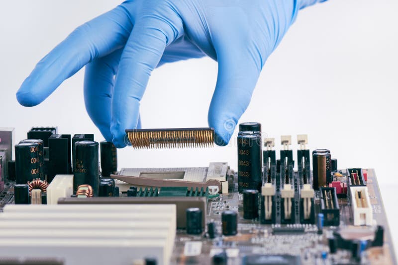 Installing CPU Chip on Motherboard Stock Image - Image of slot ...