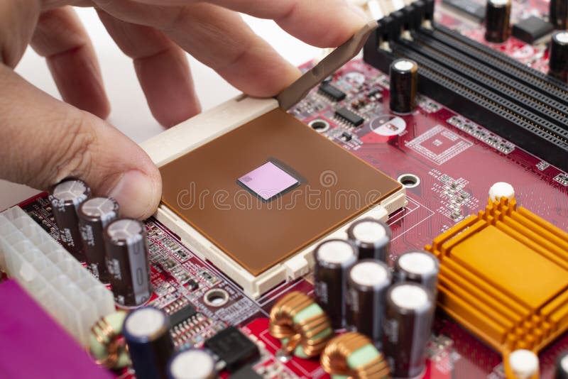 Installing a Cpu on Motherboard Stock Photo - Image of board, data ...