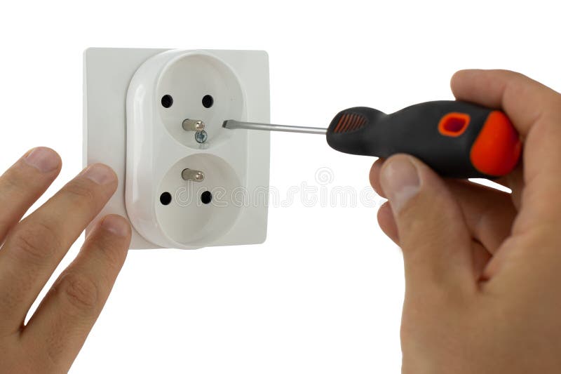 Installing an Electrical Outlet Isolated Stock Image - Image of tools ...