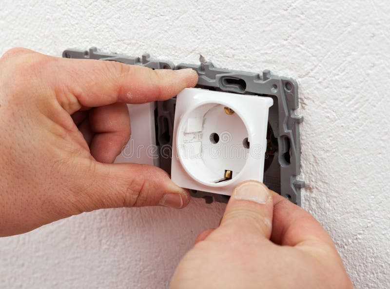 Installing Electrical Outlet or Socket - Closeup Stock Image - Image of ...
