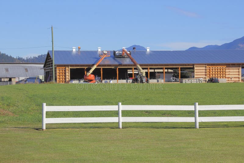 Installing a Farm Building Metal Roof Stock Photo - Image of permanent ...