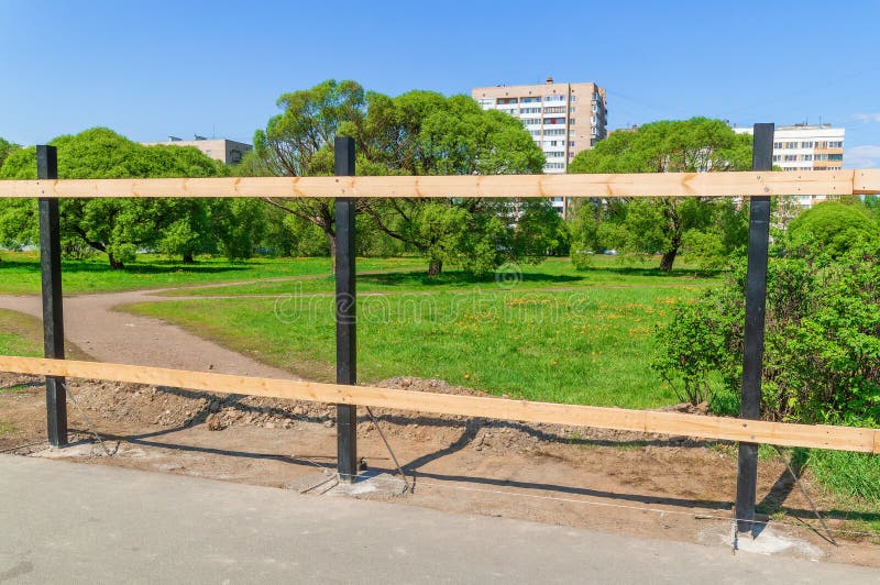 Installing a Fence Around a Future Construction Site Stock Image ...