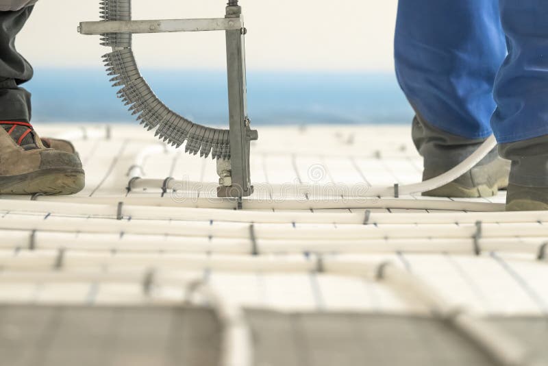 Installing the Floor Heating, Modernization To Save Energy Stock Image ...