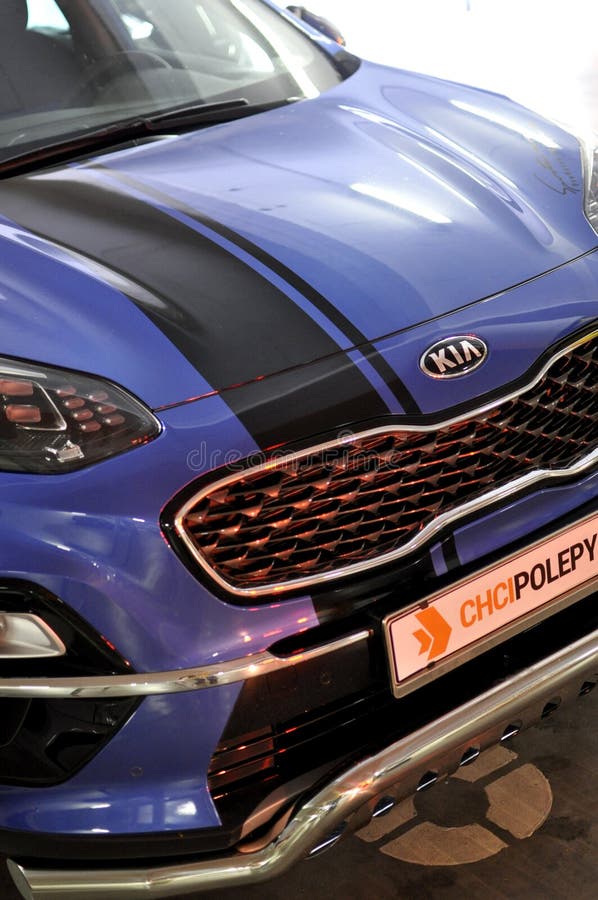 Installing Foil Stickers Decals on a Blue SUV Car in the Garage ...