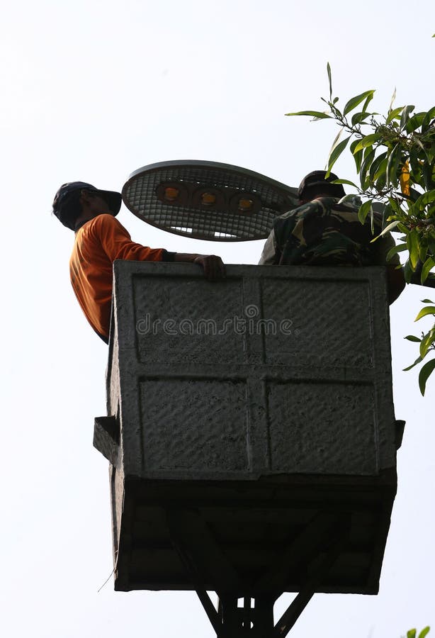 Installing LED lights editorial image. Image of city - 44153130