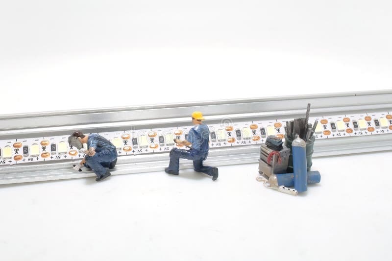 The Installing LED Wall Light Fixture, Electrician Connect Stock Photo ...