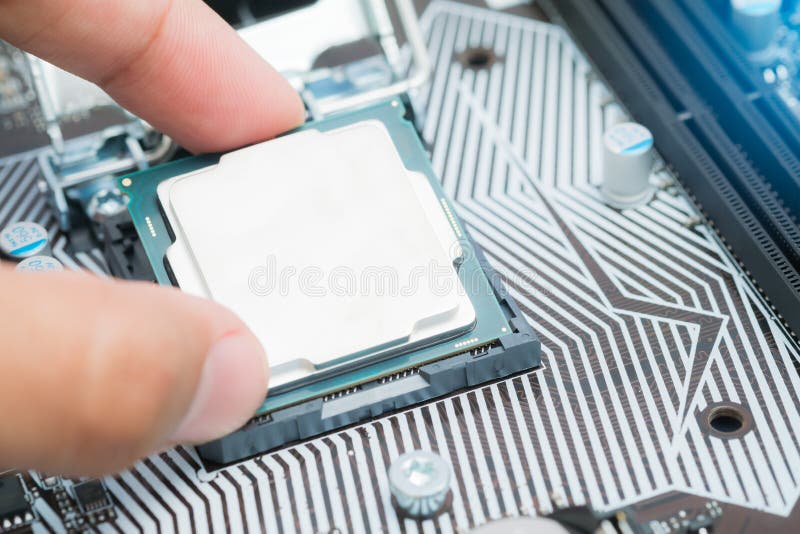 The Engineer Installing CPU in Socket Computer Motherboard Stock Photo ...