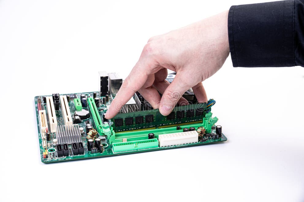 Installing a New RAM DDR Memory for a Personal Computer Processor Socket in a Service. Upgrade ...