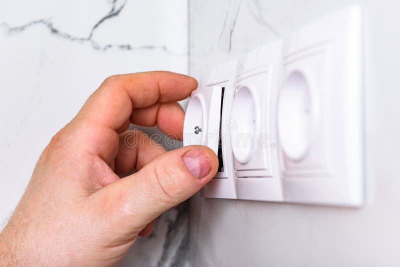 Installing Outlet on White Tile Wall. Stock Photo - Image of power ...