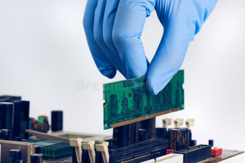 Installing in Place Computer RAM Memory Chip Stock Image - Image of ...
