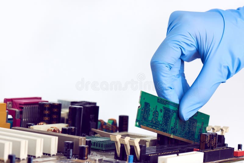 Installing In Place Computer RAM Memory Chip Stock Photo - Image of ...