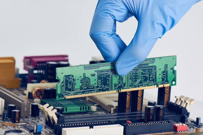 Installing in Place Computer RAM Memory Chip Stock Photo - Image of ...