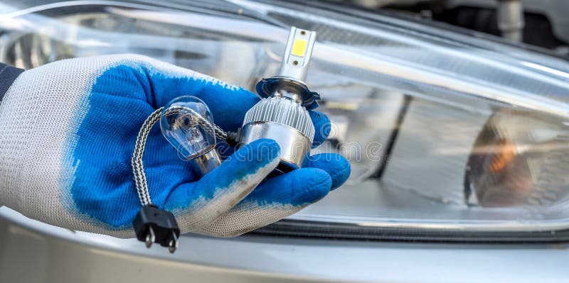 Installing Replacement New Modern Halogen Led Car Headlight Bulb Stock ...