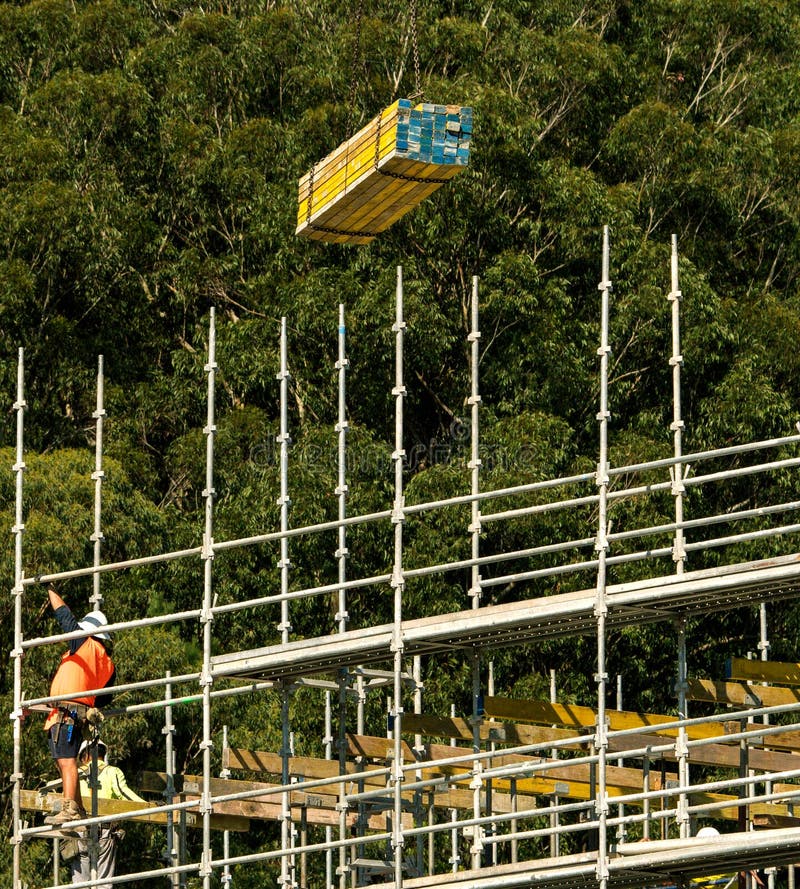 Installing Scaffolding and Flooring Concrete Formwork. Construction ...