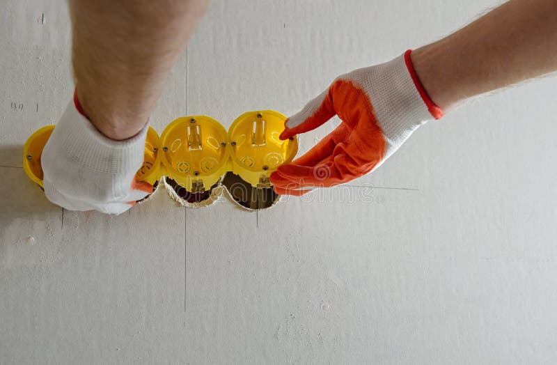 Installing Socket Boxes into Drywall Stock Image - Image of inside ...