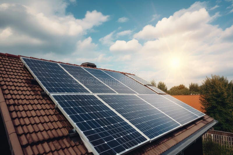 Installing Solar Panels on the Roof of Eco-friendly Home Stock ...