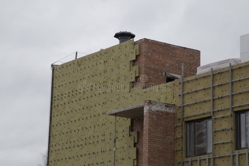 Installing Thermal Insulation on the Wall of a New Building Stock Image ...