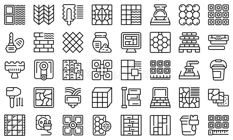 Installing Tiles Icons Set Outline Vector. House Taller Stock Vector ...