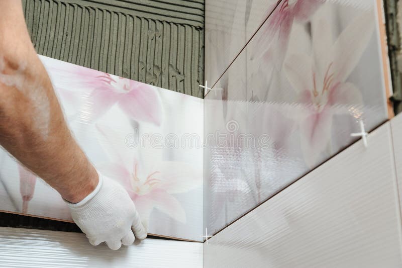 Installing the Tiles on the Wall. Stock Photo - Image of hand, balcony ...