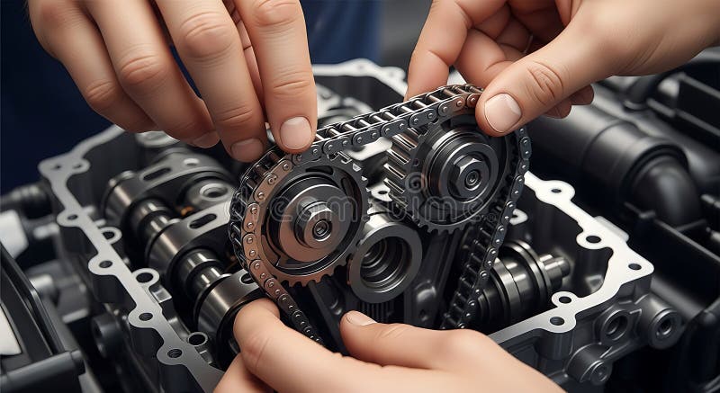 Installing Timing Chain on Engine for Repair Work Stock Image - Image ...