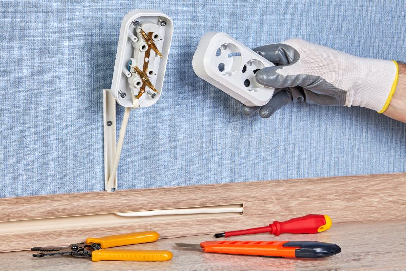 Installing of Wall Plug Socket Stock Image - Image of wire, outlet ...